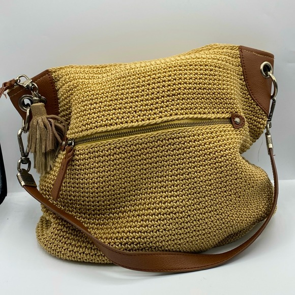 The Sak | Bags | The Sak Tan Woven Crochet And Brown Leather Shoulder ...